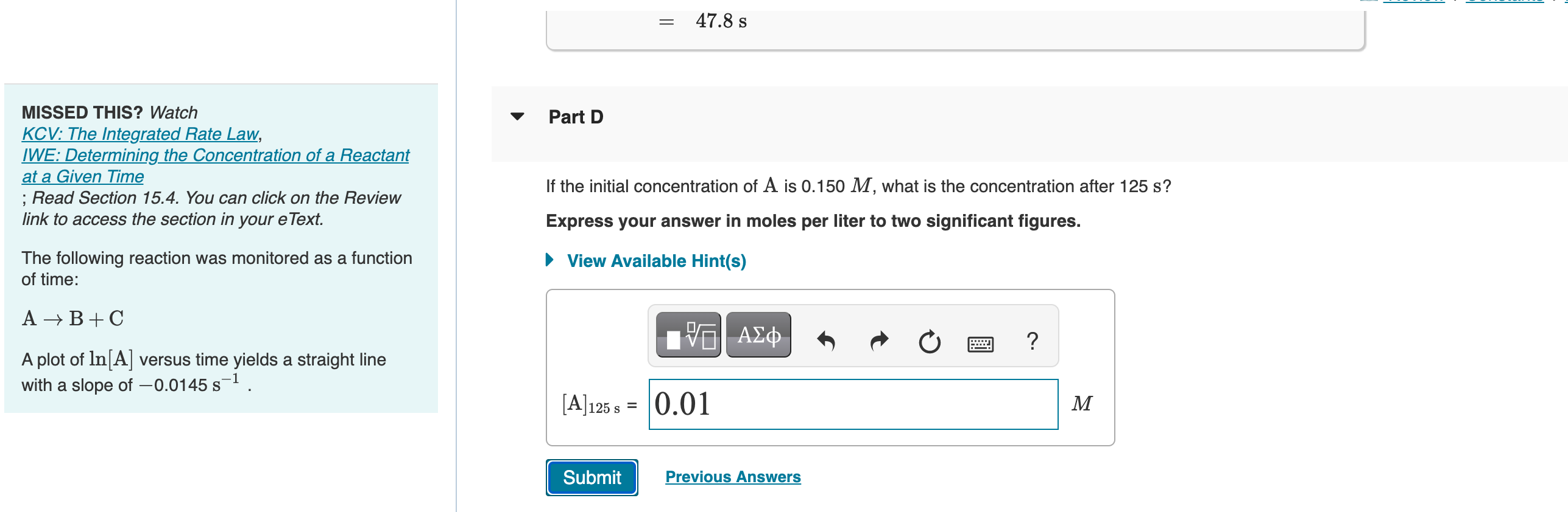 Solved MISSED THIS? Watch Part D KCV: The Integrated Rate | Chegg.com