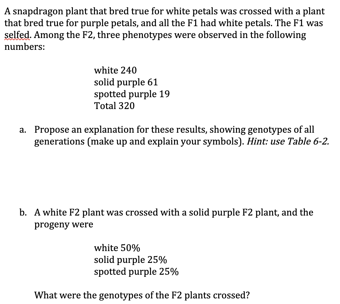 Solved A snapdragon plant that bred true for white petals | Chegg.com