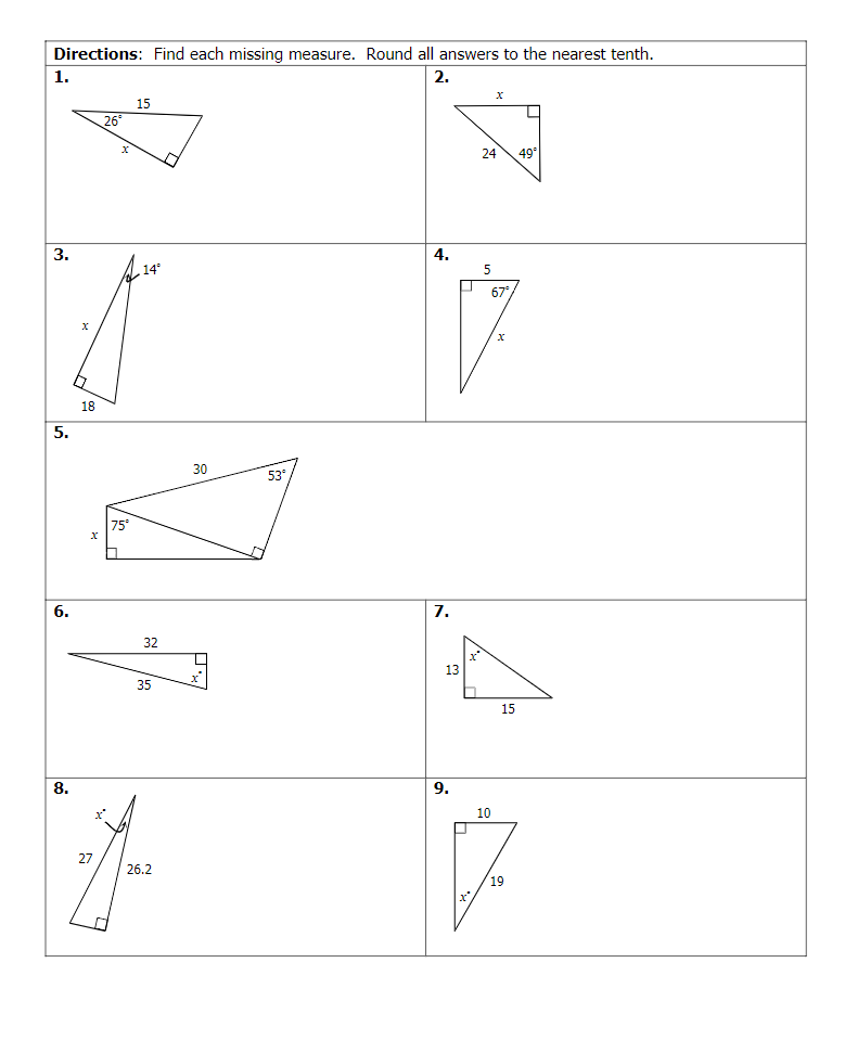 Solved Directions: Find each missing measure. Round all | Chegg.com