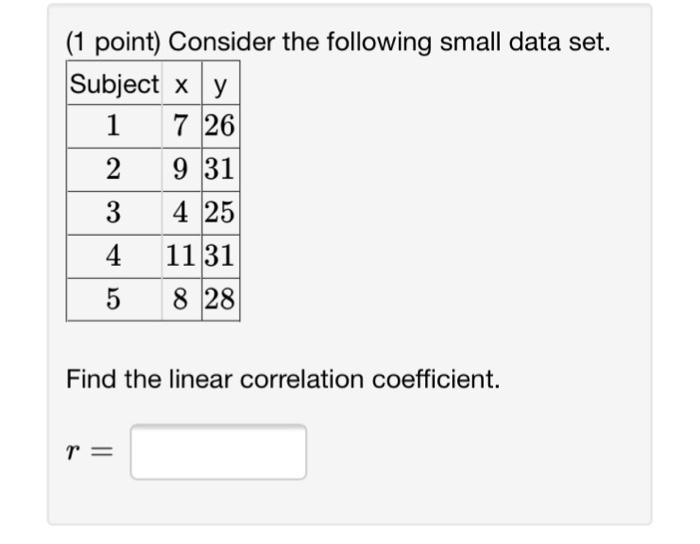 Solved Consider the following small data set. Find the | Chegg.com