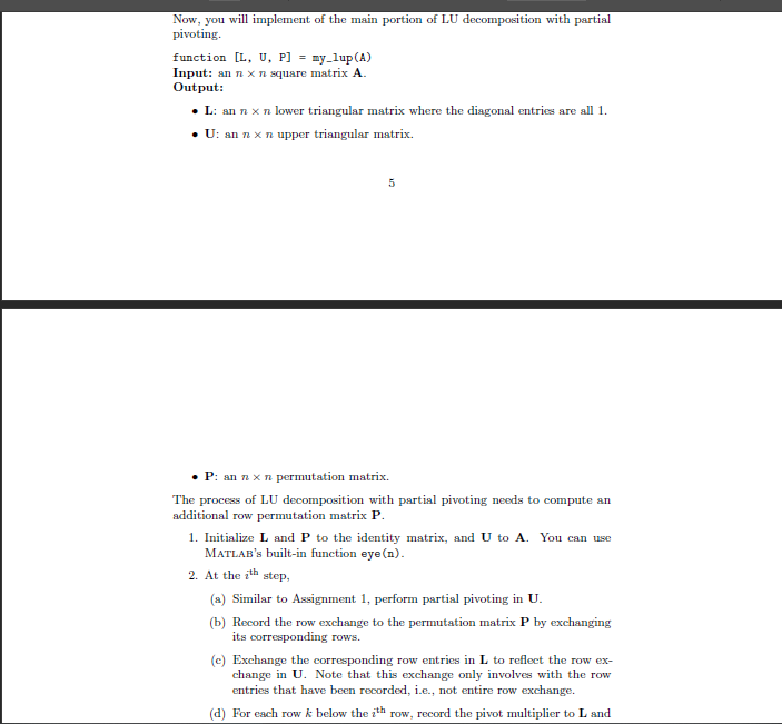 Solved 3 LU Decomposition with Partial Pivoting (40 points) | Chegg.com