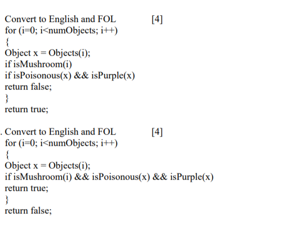 Solved [4] Convert to English and FOL for (i=0; i | Chegg.com