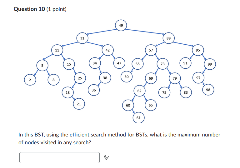 Solved Question 10 (1 point) In this BST, using the | Chegg.com