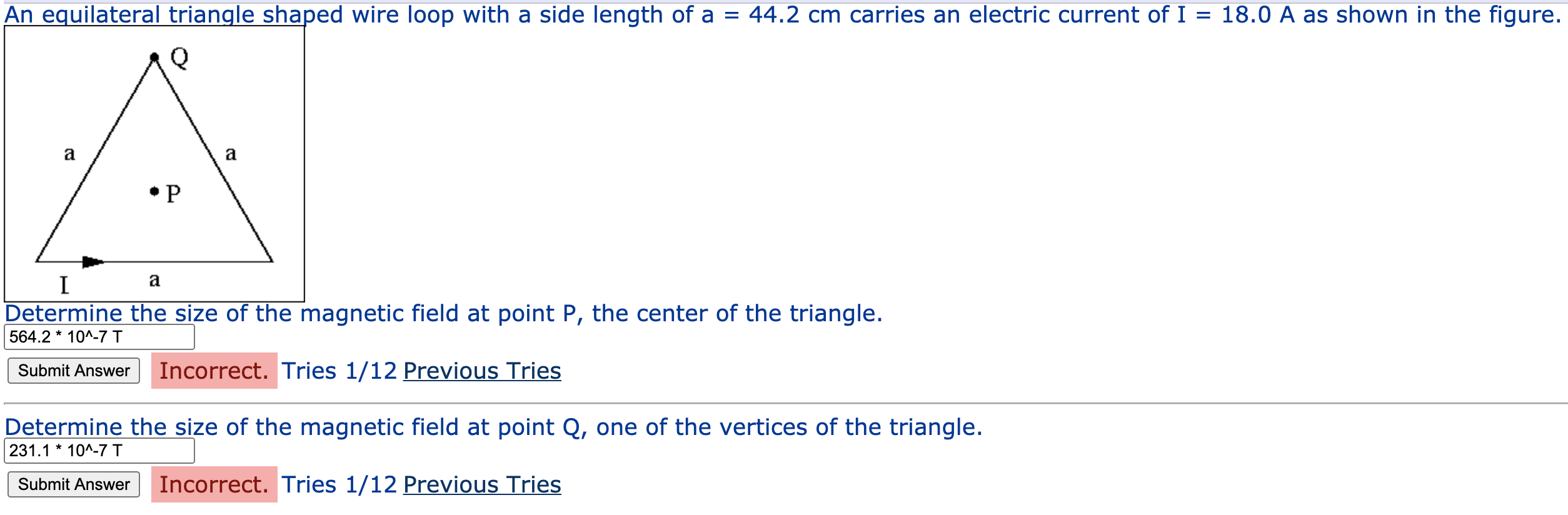 Solved An equilateral triangle shaped wire loop with a side | Chegg.com