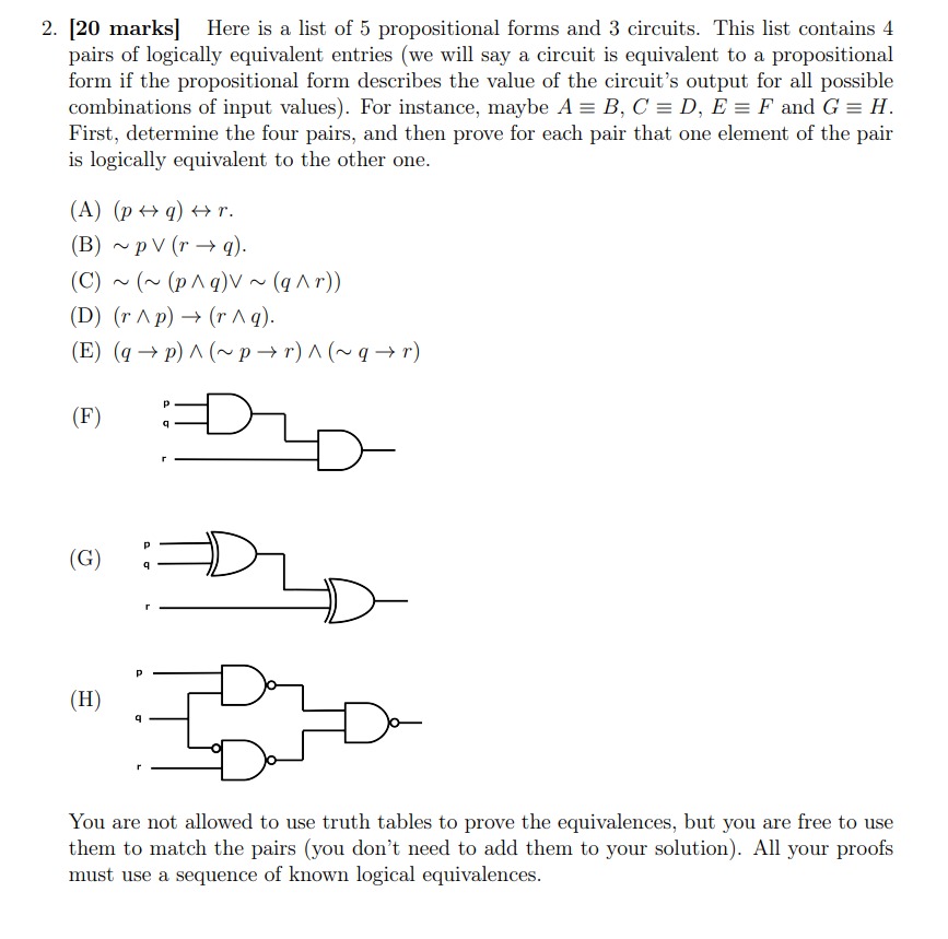 Solved 2. [20 marks] Here is a list of 5 propositional forms | Chegg.com