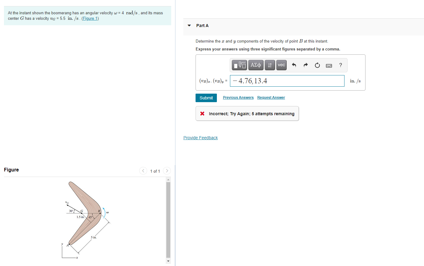Solved At the instant shown the boomerang has an angular | Chegg.com