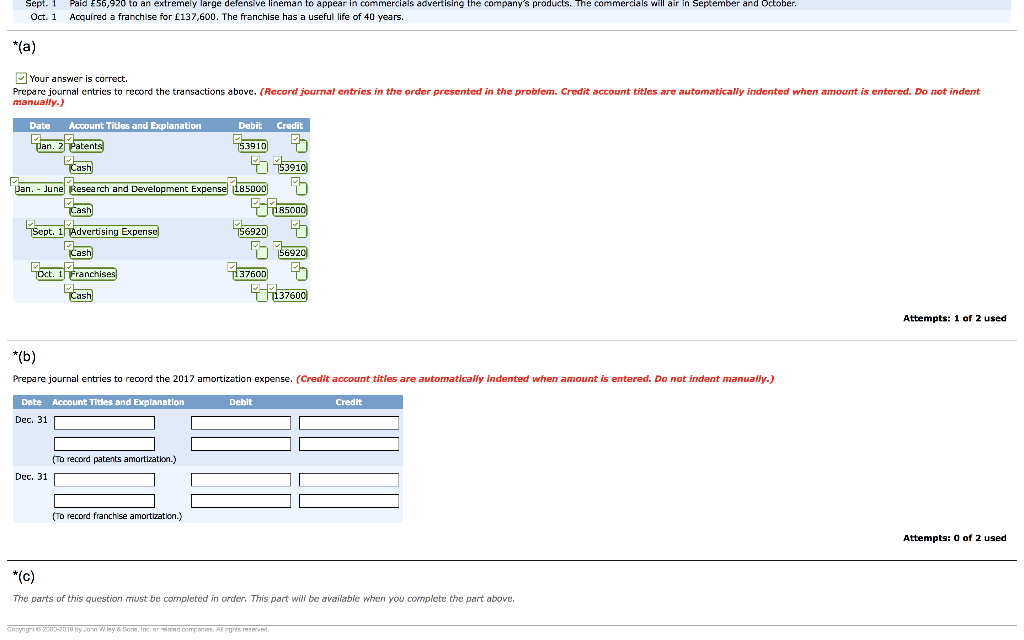 Solved *Problem 9-7A (Part Level Submission) The intangible | Chegg.com
