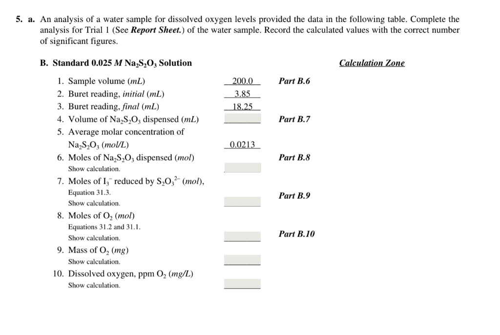 5. a. An analysis of a water sample for dissolved | Chegg.com