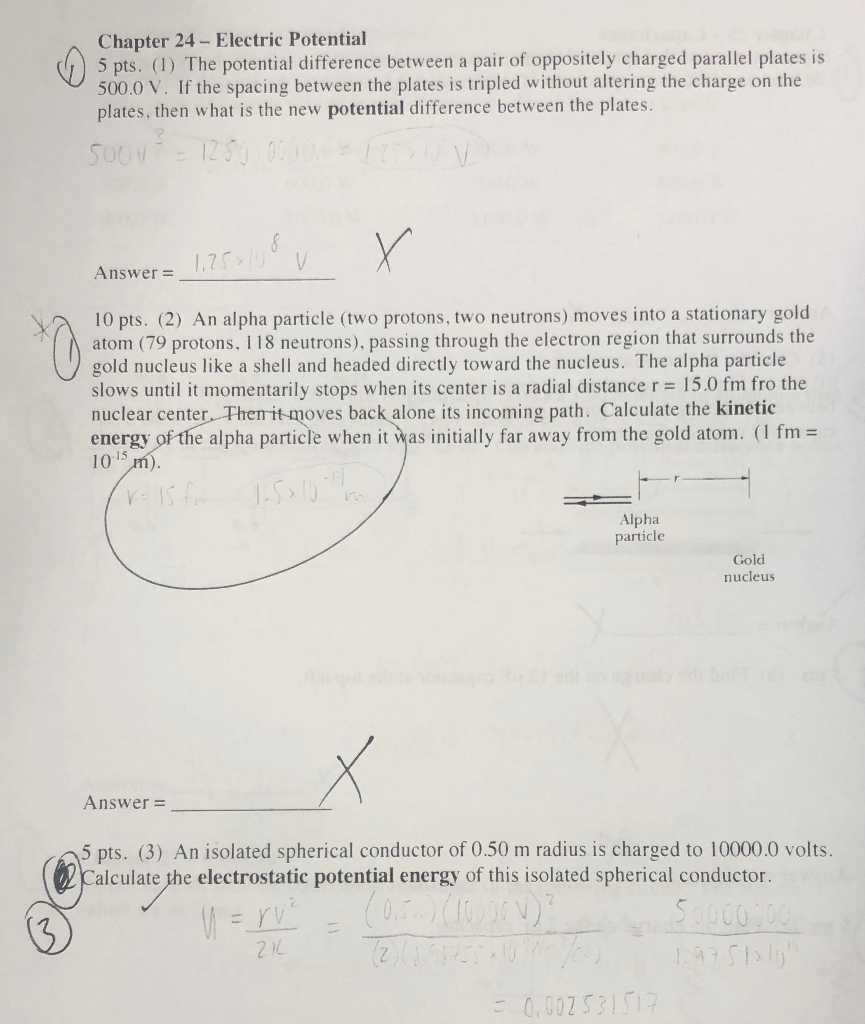 Solved Chapter 24 - Electric Potential 5 pts. (1) The | Chegg.com