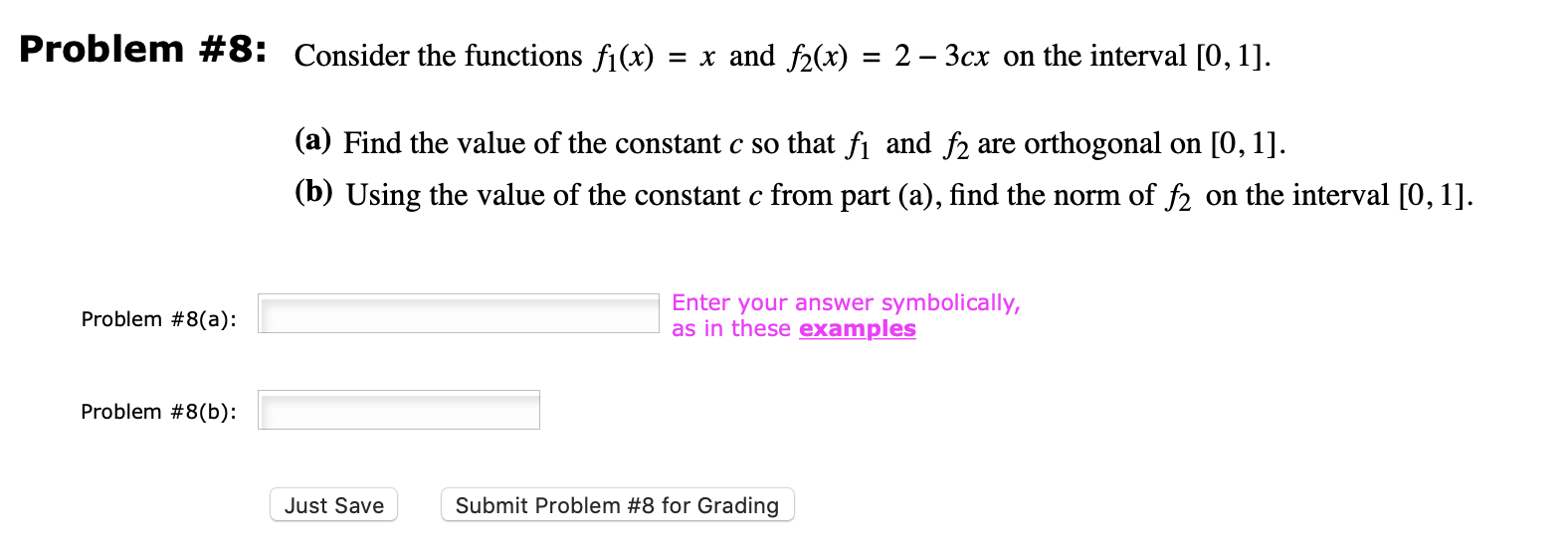 Solved Problem #8: Consider the functions fi(x) = x and | Chegg.com
