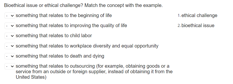 Solved Bioethical issue or ethical challenge? Match the | Chegg.com
