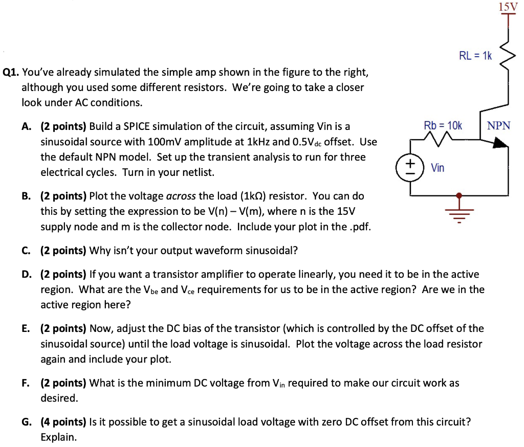 Q1. You've already simulated the simple amp shown in | Chegg.com