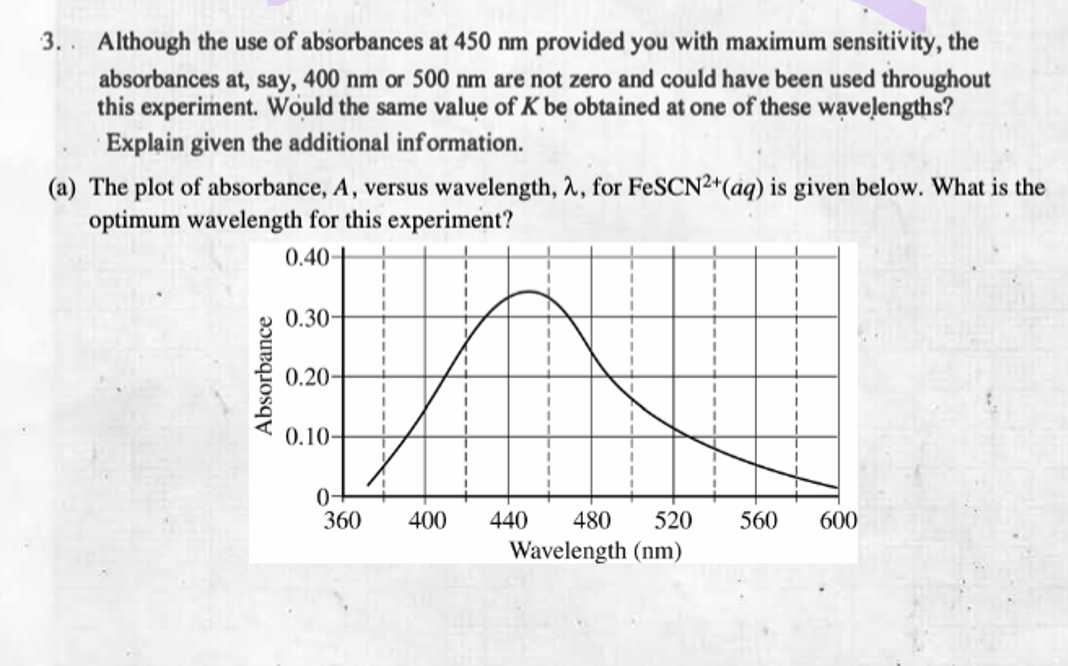 Solved 3. Although the use of absorbances at 450 nm provided | Chegg.com