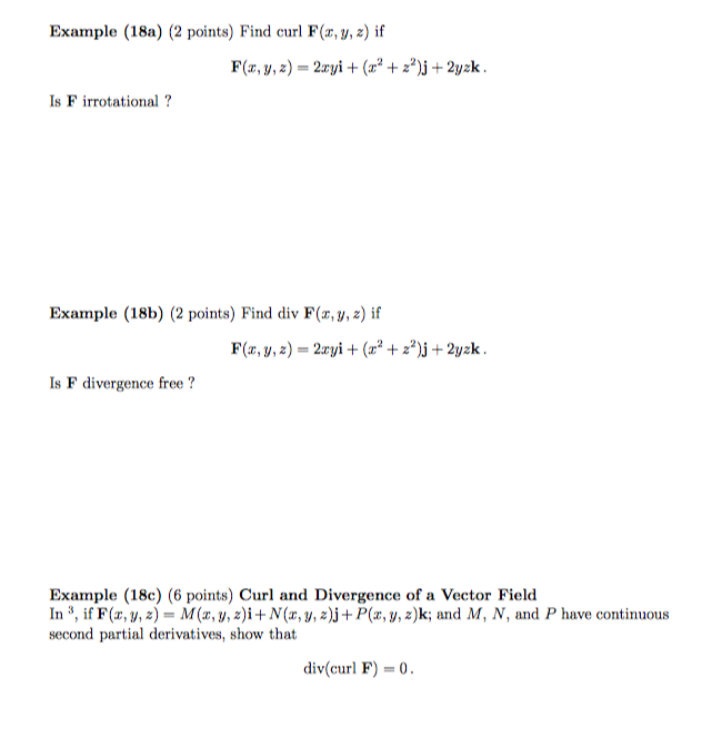 Solved Example (18a) (2 points) Find curl F(x, y, 2) if F(a, | Chegg.com
