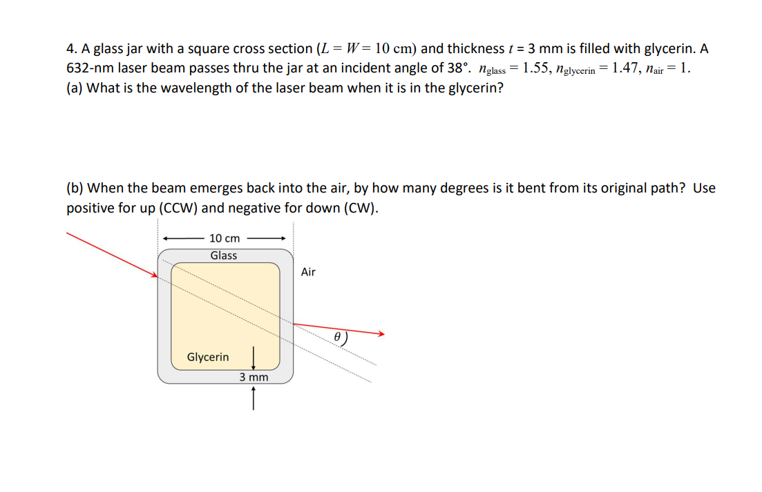 Solved 4. A glass jar with a square cross section (L=W=10 | Chegg.com