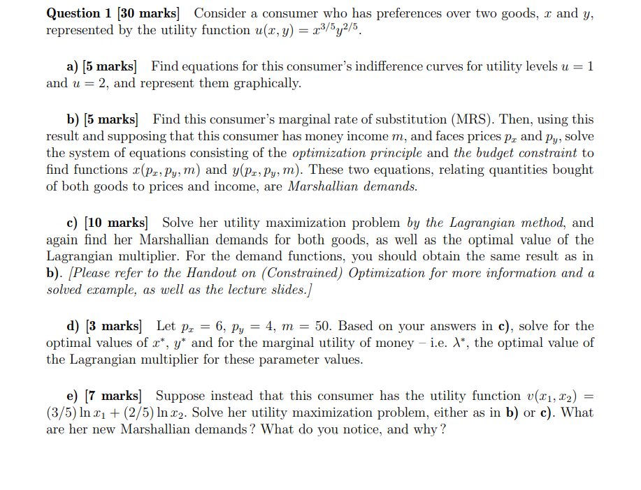 Solved Consider a consumer who has preferences over two | Chegg.com