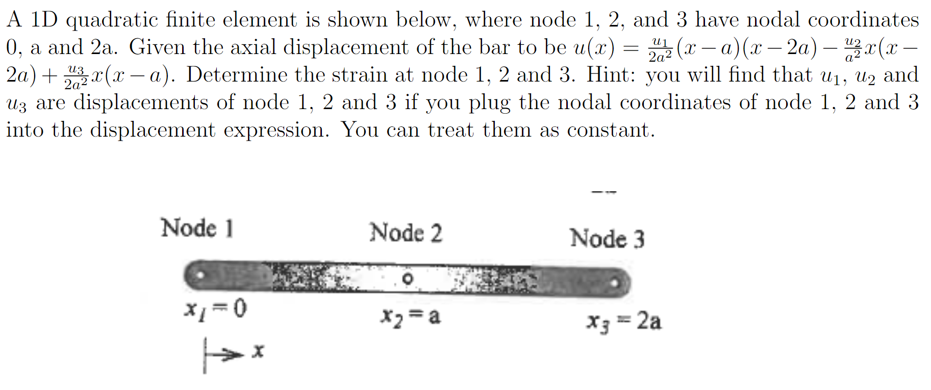 Solved A ID quadratic finite element is shown below, where | Chegg.com