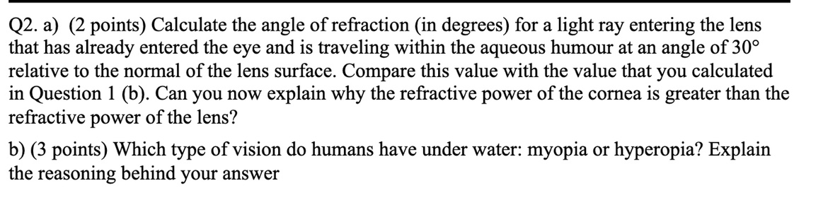 Solved Q2. a) (2 points) Calculate the angle of refraction | Chegg.com
