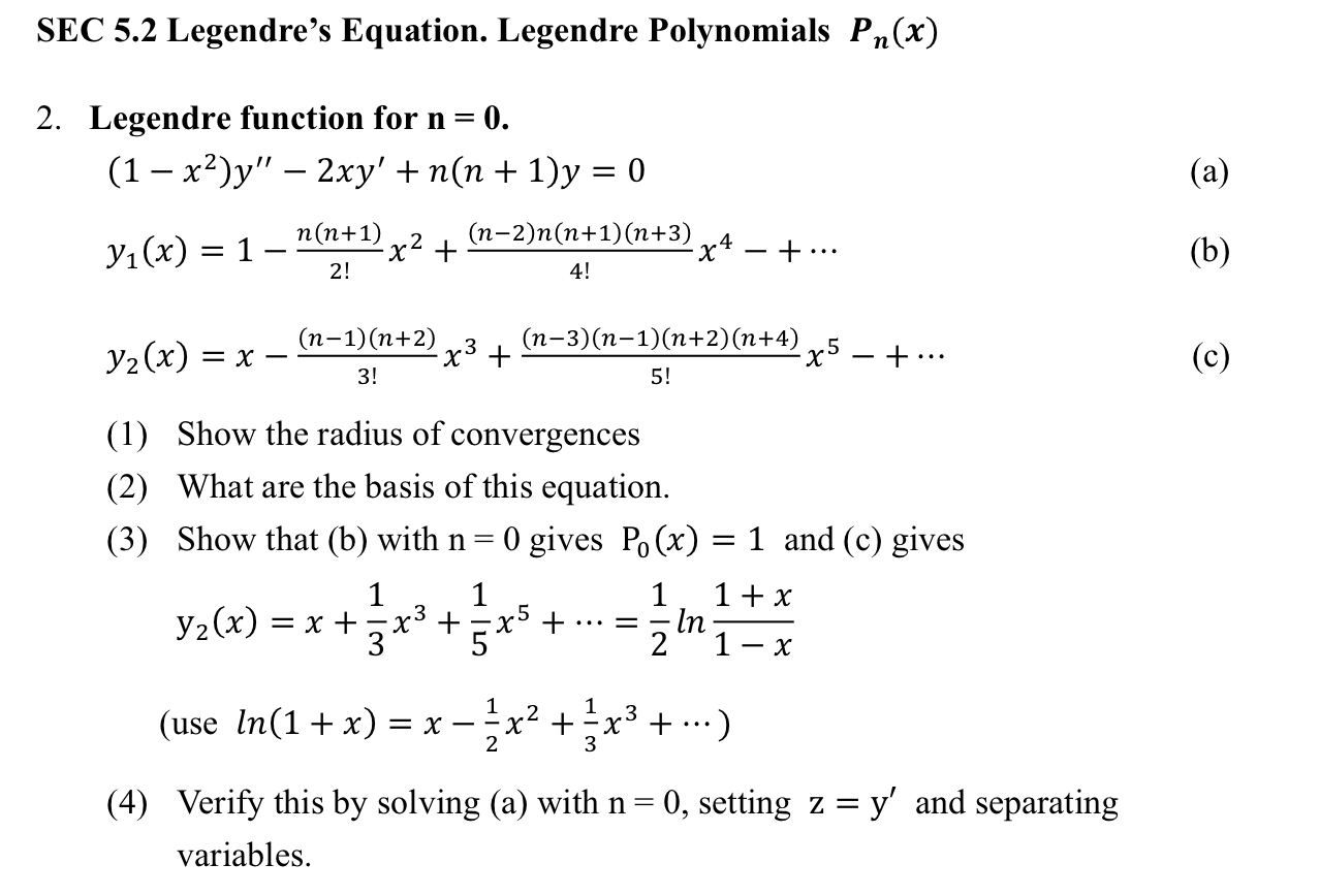 Solved Sec 5 2 Legendre S Equation Legendre Polynomials