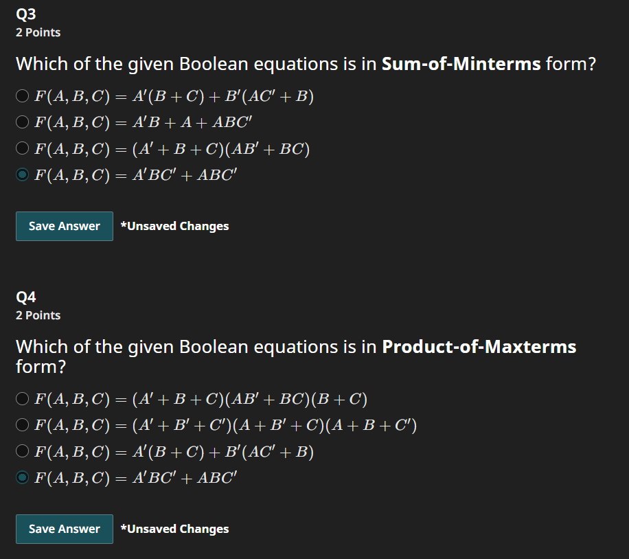 Solved 2 Points Which of the given Boolean equations is in | Chegg.com