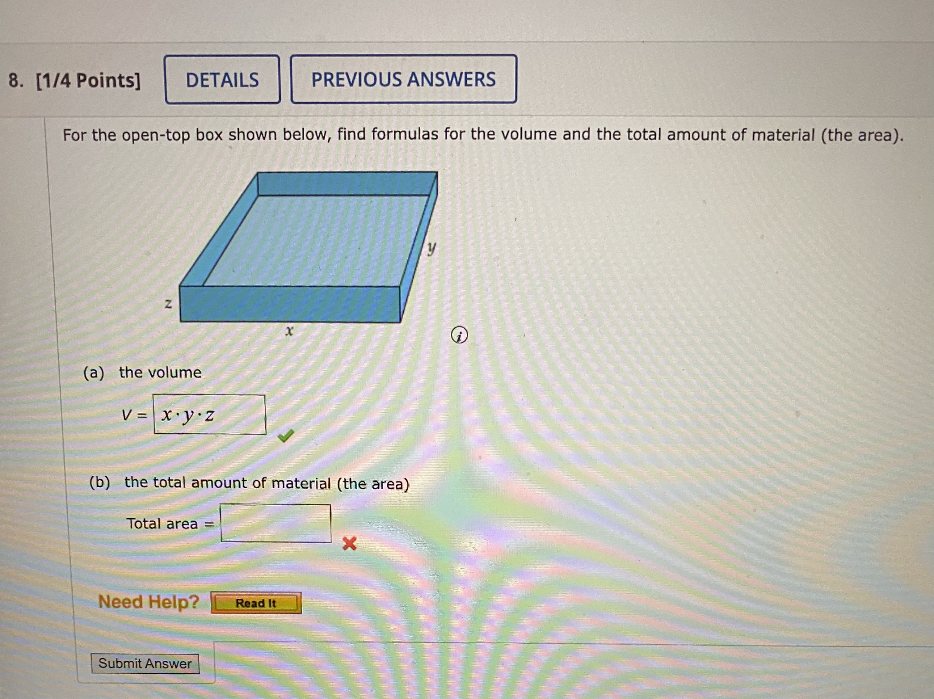 Solved For the open-top box shown below, find formulas for | Chegg.com