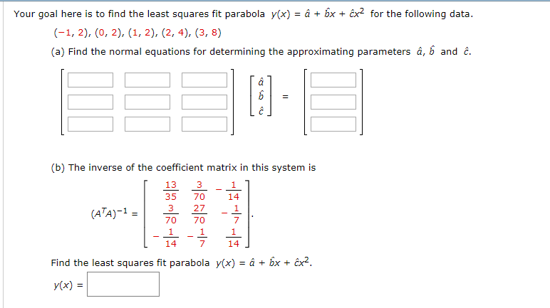 Solved Your goal here is to find the least squares fit | Chegg.com