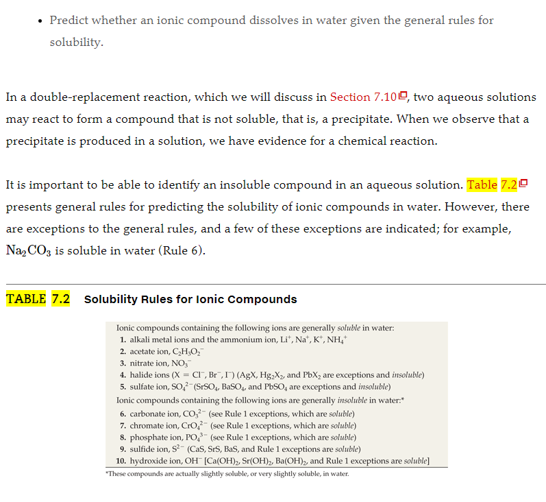 3. Refer to the solubility rules in "Table 7.2 | Chegg.com