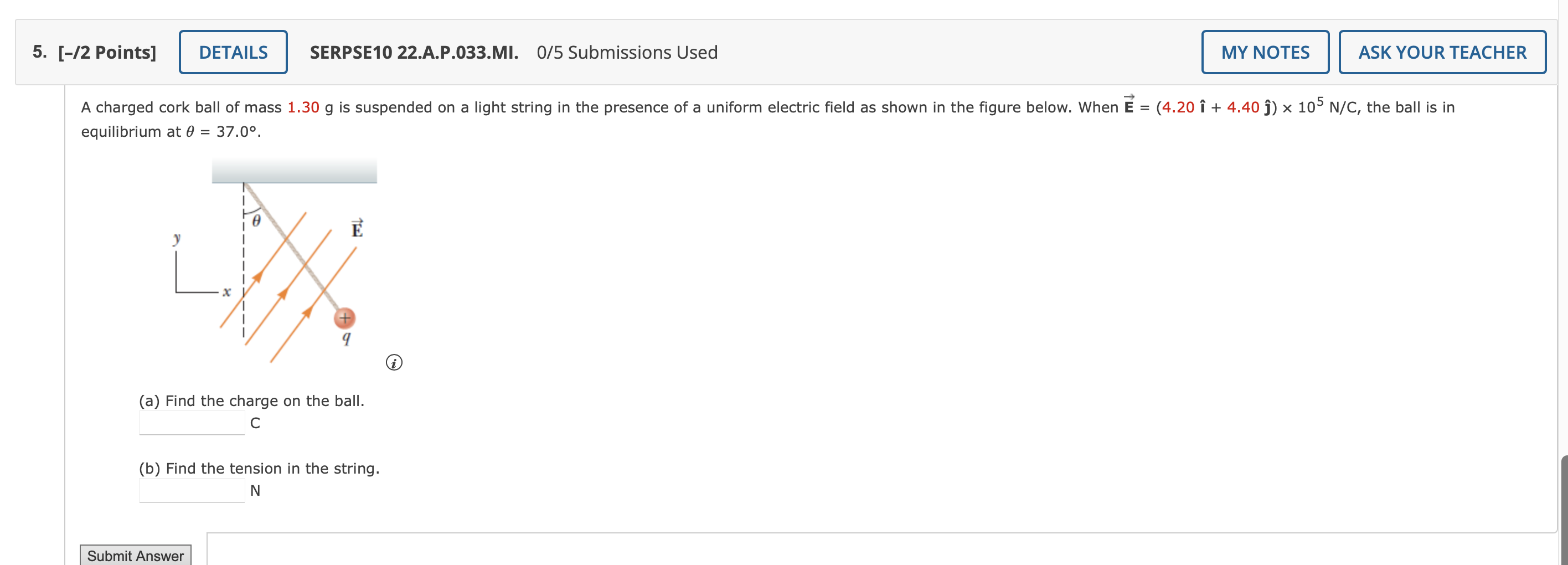 Solved equilibrium at θ=37.0∘. (a) Find the charge on the | Chegg.com