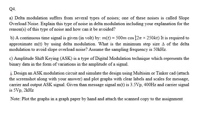 Solved Q4. a) Delta modulation suffers from several types of | Chegg.com