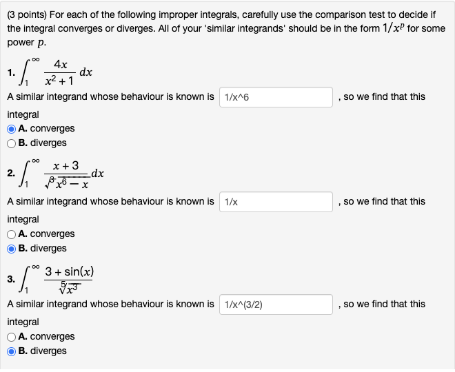 Solved (3 points) For each of the following improper | Chegg.com