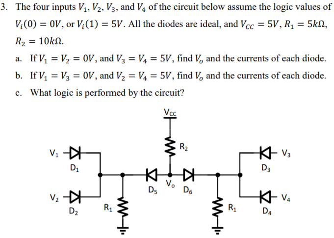 Solved 3. The four inputs V1, V2, V3, and V4 of the circuit | Chegg.com