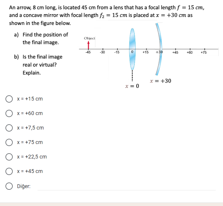 Solved An arrow, 8 cm long, is located 45 cm from a lens | Chegg.com