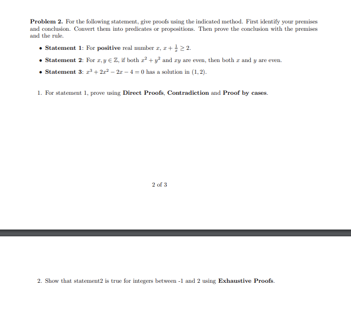 Solved Problem 2. For the following statement, give proofs | Chegg.com