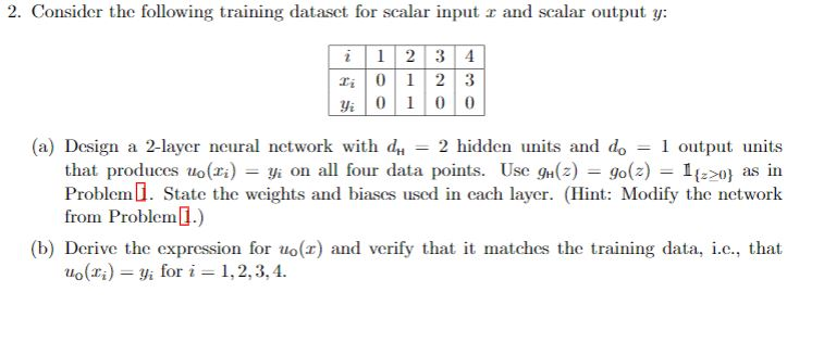 2. Consider the following training dataset for scalar | Chegg.com