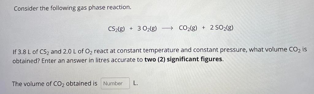 Solved Consider the following gas phase reaction. CS2(g) + 3 | Chegg.com