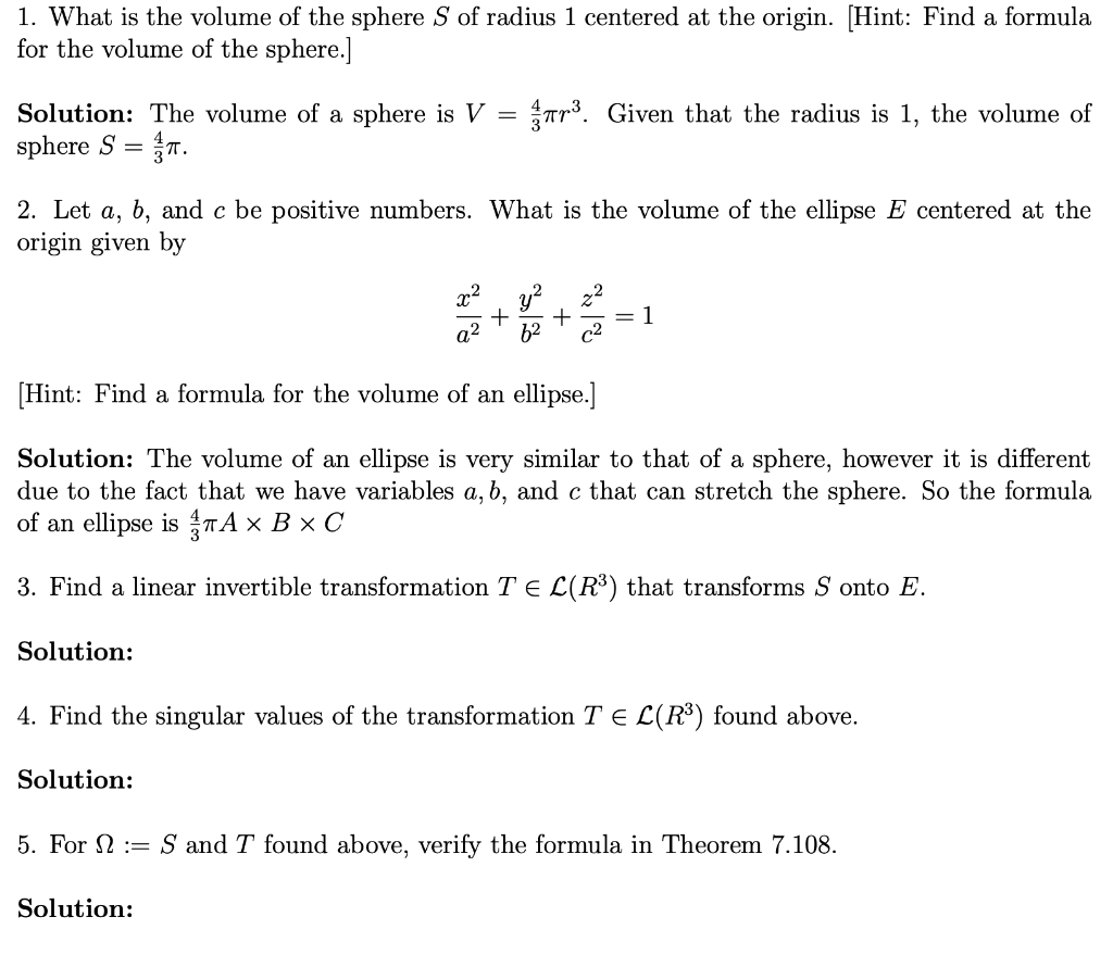 Solved 1. What is the volume of the sphere S of radius 1 | Chegg.com