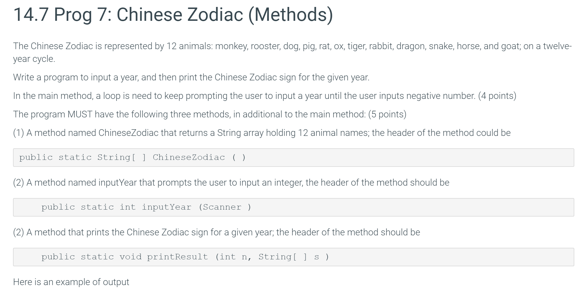 Solved 14.7 Prog 7: Chinese Zodiac (Methods) The Chinese | Chegg.com