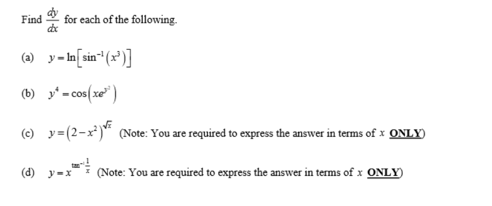 Solved Find dxdy for each of the following. (a) | Chegg.com