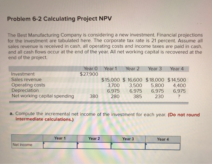 Solved Problem 6-2 Calculating Project NPV The Best | Chegg.com Solved Problem 6-2 Calculating Project NPV The Best | Chegg.com