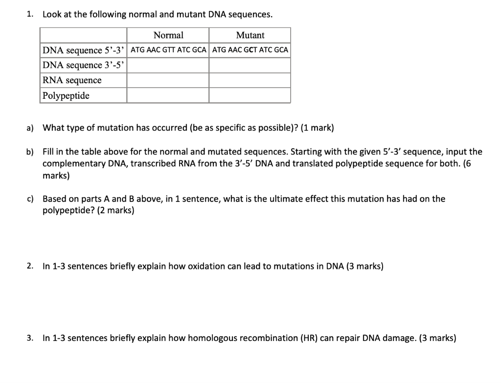 Solved 1. Look at the following normal and mutant DNA | Chegg.com