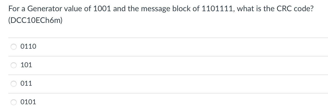 Solved For a Generator value of 1001 and the message block | Chegg.com