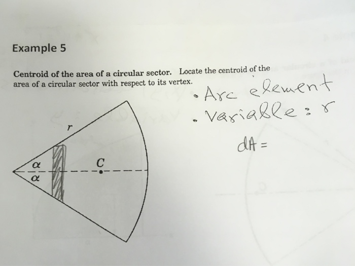 Solved Example 5 Centroid of the area of a circular sector. | Chegg.com