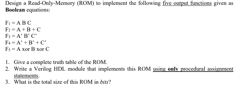 Solved Design a Read-Only-Memory (ROM) to implement the | Chegg.com