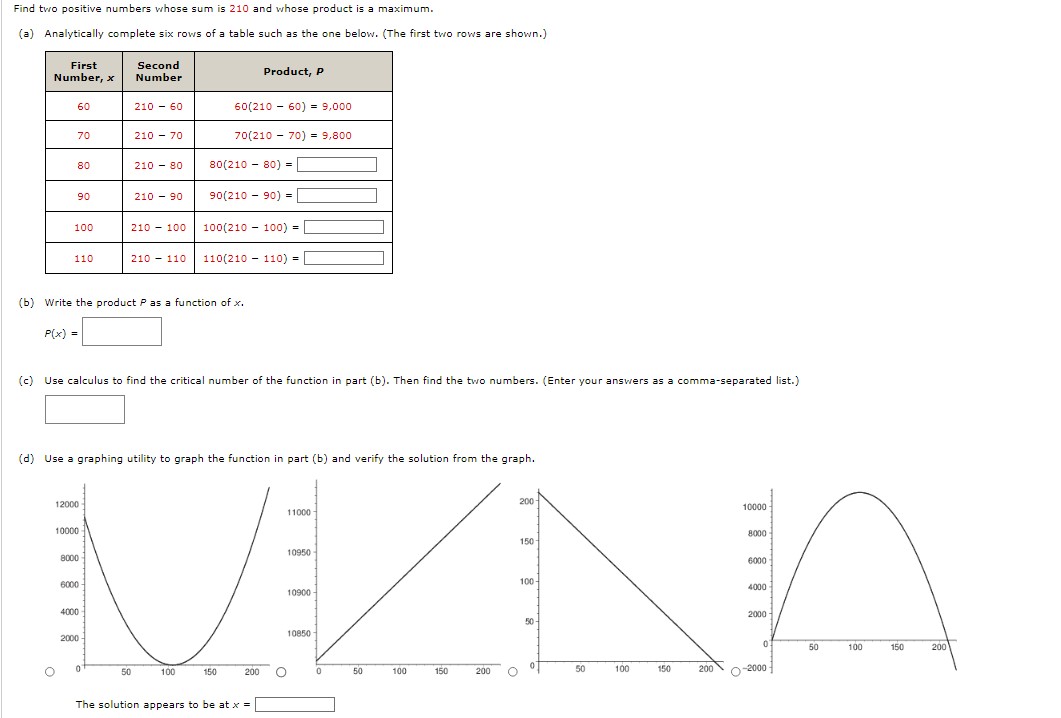 Solved Find two positive numbers whose sum is 210 and whose | Chegg.com