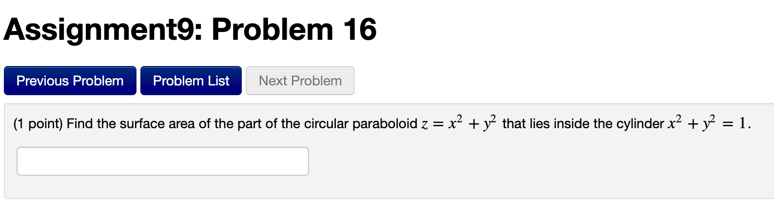Solved Assignment9 Problem 16 Previous Problem Problem List