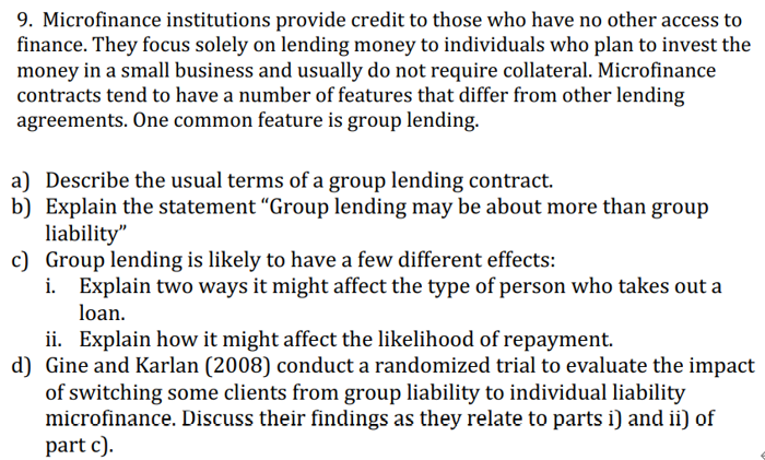 Solved 9. Microfinance institutions provide credit to those | Chegg.com