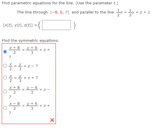 Solved Find parametric equations for the line. (Use the | Chegg.com