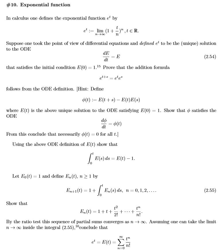 Solved #10. Exponential function In calculus one defines the | Chegg.com
