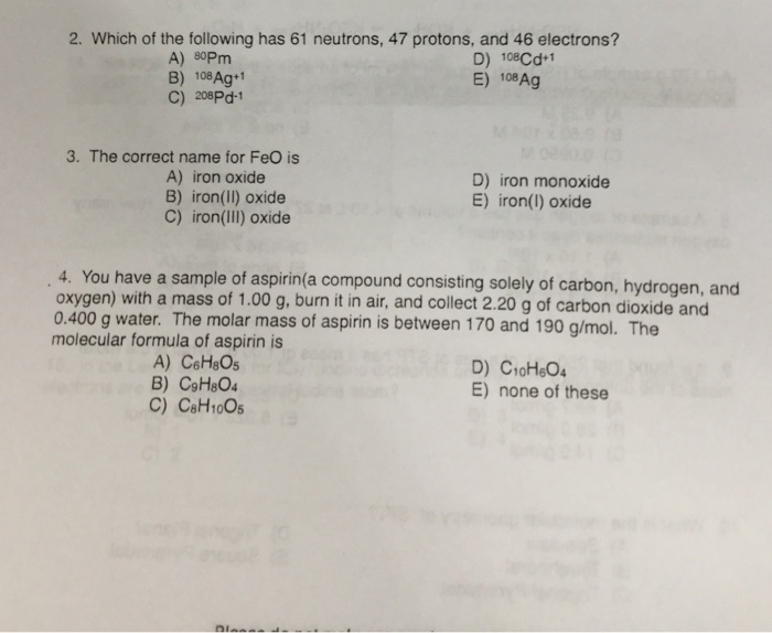 Solved 2. Which of the following has 61 neutrons, 47 | Chegg.com