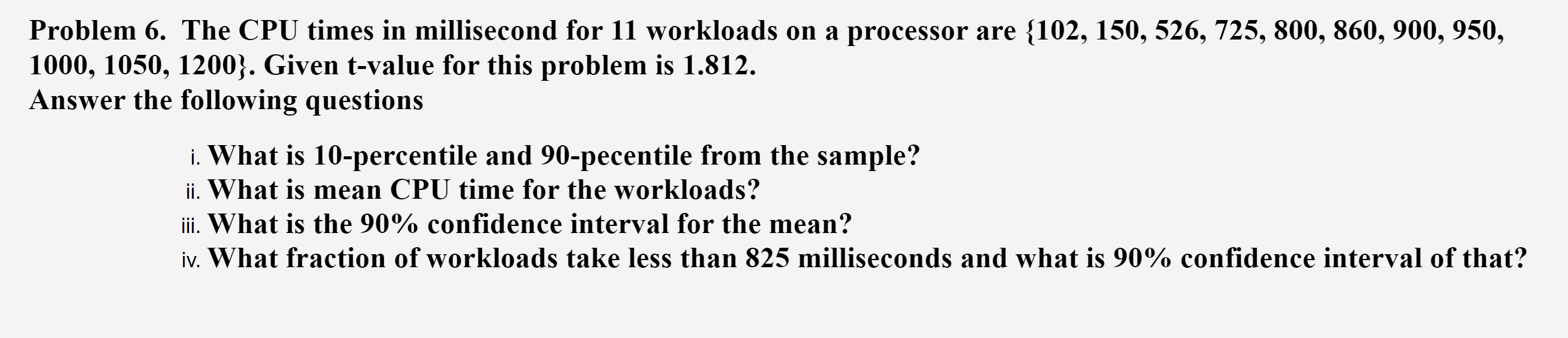 Solved Problem 6. The CPU times in millisecond for 11 | Chegg.com